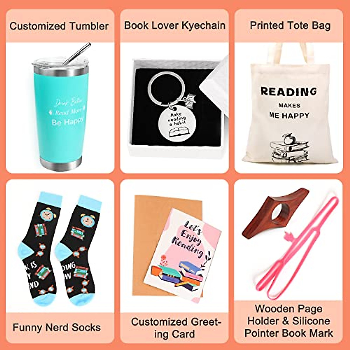 Karsspor Book Lovers Gifts Box, 7 PCS Customized Gifts for Book Lovers Include Tote Bag, Insulated Tumbler, Book Holder, Bookmark, Great Gifts for Readers, Book Lovers and Librarians