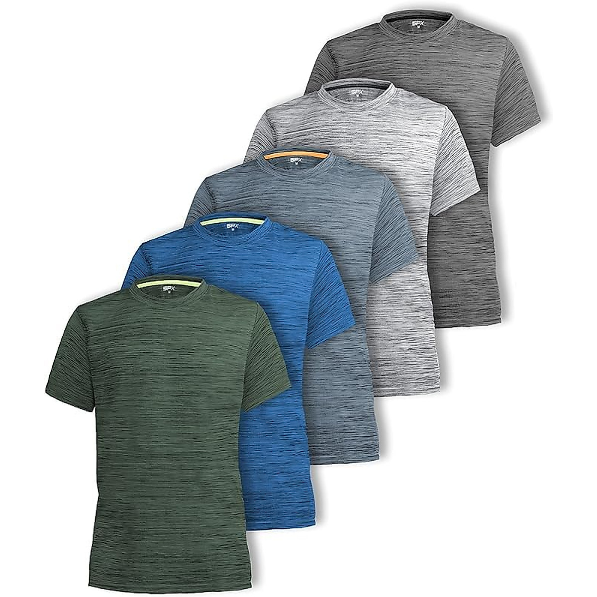 SPXTREME [5 Pack Men’s Dry-Fit Active Athletic Crew Neck T Shirts Running Workout Gym Tee Top