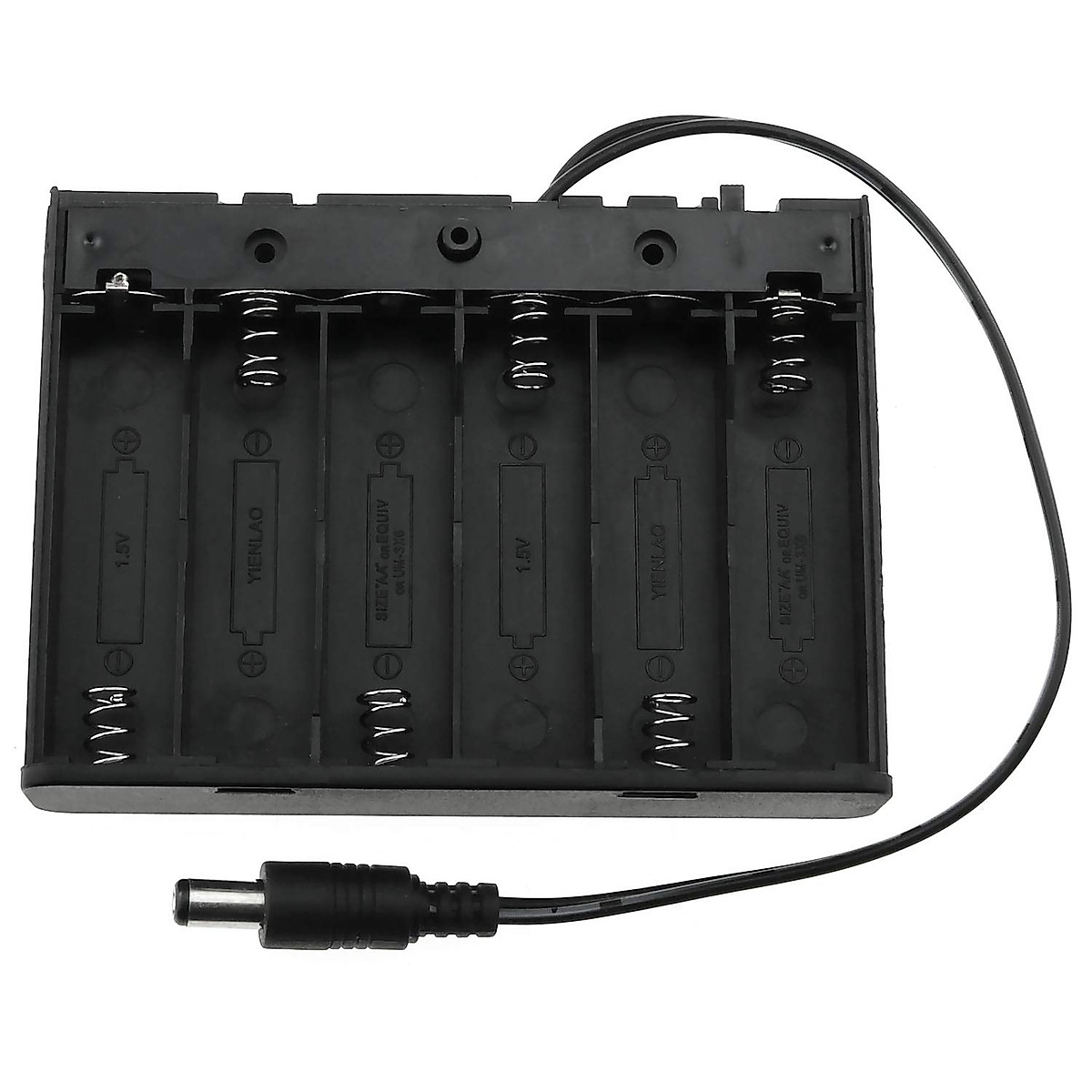 E-outstanding Battery Box 6x1.5V AA Battery Case Holder Black Enclosed Box with ON/Off Switch and 5.5mm x 2.1mm DC Plug