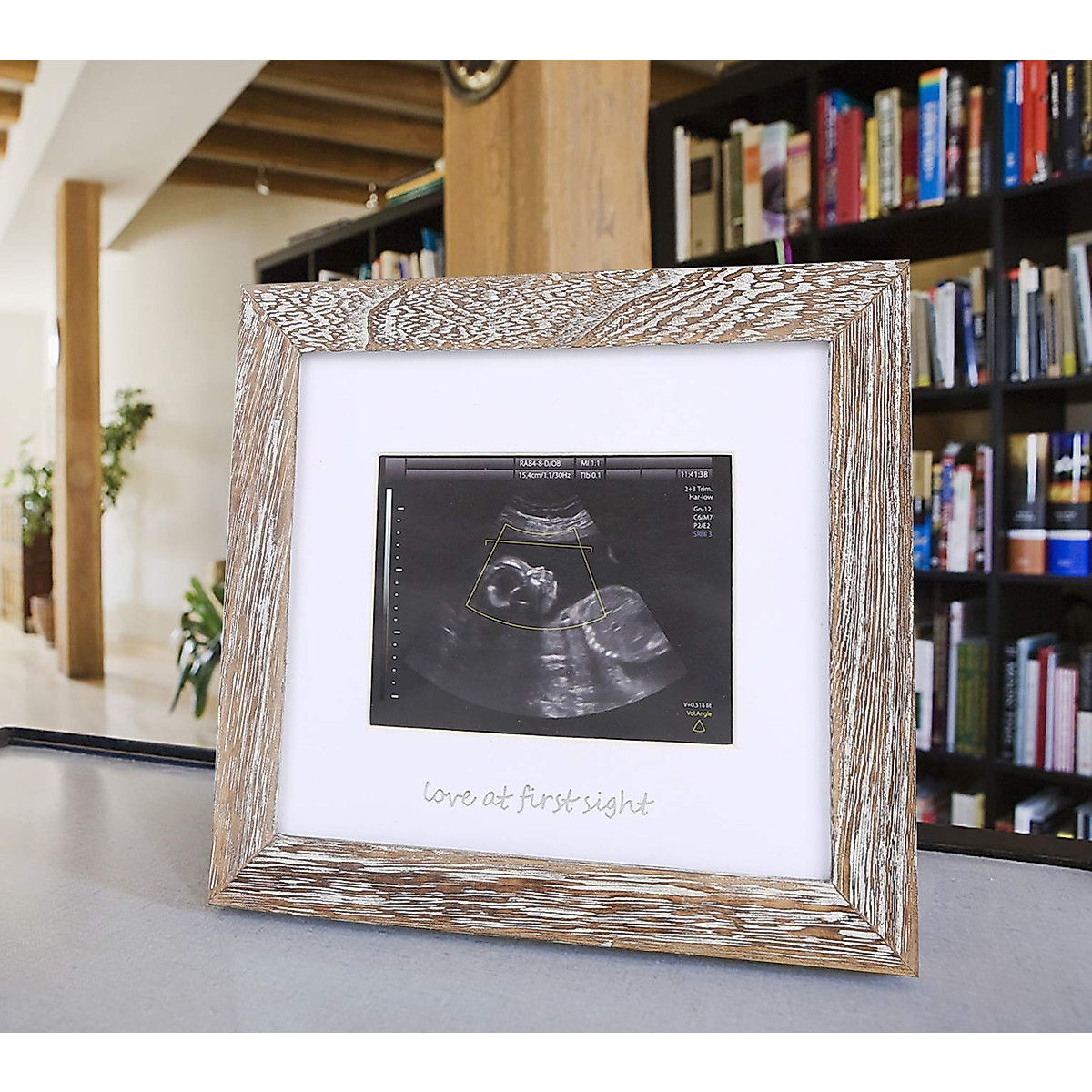 IHEIPYE Baby Love at First Sight Sonogram Keepsake Frame - Ultrasound Picture Frame - Pregnancy Announcement Frame for Expecting Parents, Gender Reveal Party, Grandparents, Rustic White