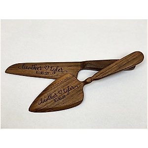 Personalized Wooden Cake Set, Laser Engraved Cake Set With Heart,Wedding Gift,Anniversary Gift,Wooden Knife And Server,Rustic Cake Set,Wedding Cake Cutting Set, Farmhouse Cake Server