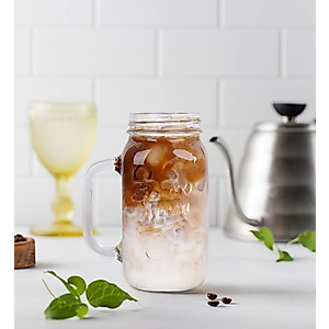 ANOTION Mason Jar with Lid and Straw, 24oz Regular Mouth Mason Jars with Handle Drinking Glasses Tumbler Reusable Cups Smoothie Water Bottles for Iced Coffee (Classic 2 cups Style)