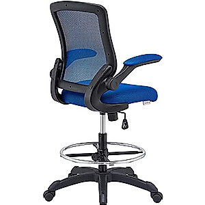 Modway Veer Drafting Chair - Reception Desk Chair - Flip-Up Arm Drafting Chair in Blue