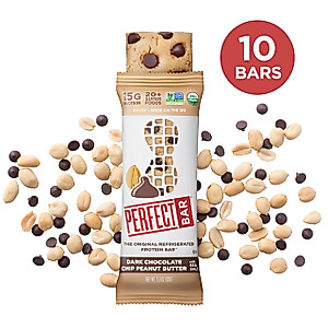 Perfect Bar, Dark Chocolate Chip Peanut Butter Protein Bar, High Protein, Organic, Gluten Free, Soy Free, Non GMO, No Sugar Alcohols, 2.3 Ounce Bar, 10 Count