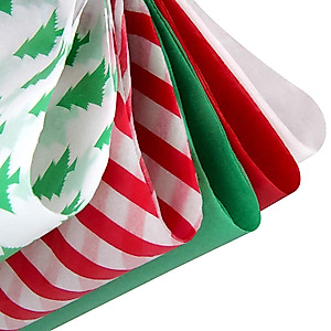 Blisstime Christmas Tissue Paper Gift Wrapping Paper, 200 Sheets, 13.5" X 19.5", White, Red, Green, Red Stripe, Christmas Trees Design