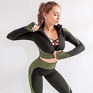 OLCHEE Women's 2 Piece Tracksuit Workout Set - Leggings and Crop Top Green XL