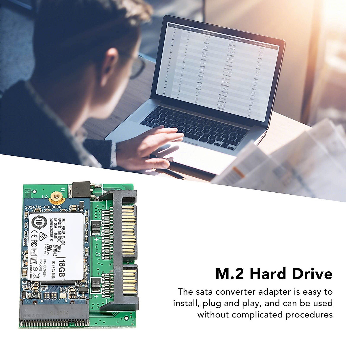 SATA Adapter Card M.2SSD, M.2 Hard Drive Performance, 2 in 1 High Capacity Computer Accessories, Plug and Play(16GB)