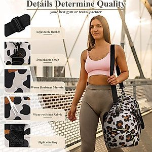 Pritent Gym Bag for Women with Shoe Compartment, Sport Gym Tote Bags Waterproof Travel Duffle Carry on Weekender Overnight Bag for Hospital Yoga Beach Maternity Mommy 20inch Leopard