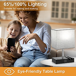 aooshine Touch Lamp with USB C+A Charging Ports-Table Lamp for Bedroom with 3 Levels Brightness(Low/Medium/Hight), 3 Way Dimmable Bedside Nightstand Lamp with 2 Phone Slots (Include Bulb)