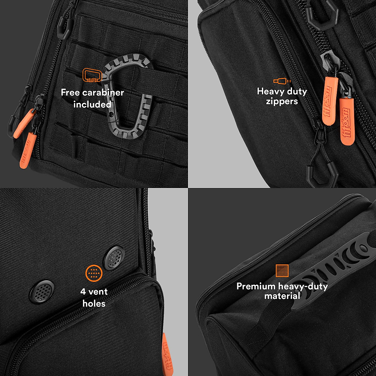 Fitdom Golf Shoe Bag - Tactical Style Zippered Black Shoe Carrier Bags with Ventilation & Multiple Outside Pockets for Socks Tees Gloves Brush & Other Accessories ETC Storage. Perfect for Women & Men