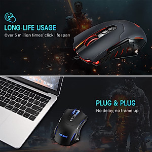 Dacoity Wired Gaming Mouse, PC Gaming Mice Gamer Mouse [RGB LED][7200 DPI][7 Programmable Buttons][Plug Play] USB Ergonomic Mouse for Windows Mac Laptop PC Gamers - Black