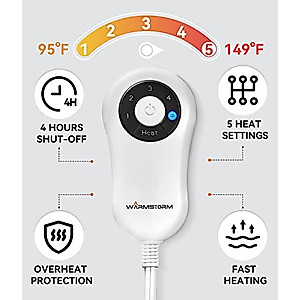 Warm Storm Heating Pad for Back Pain Relief,12"x24" Flannel Electric Heating Pads for Cramps with 5 Heat Settings, Auto-Off Moist Dry Heat Options Washable (Include Spray Bottle, Non-Woven Fabric)