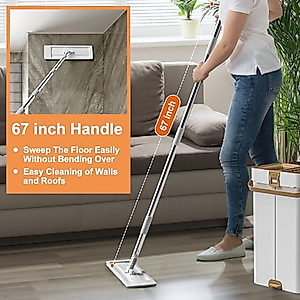 JEOPEM Flat Mop and Bucket with Wringer Set System, Mops for Hardwood Floor Cleaning with 4pcs Washable Microfiber Pads, Wet and Dry Use, Wood Floor Cleaner, Large Mop Head Length 38CM
