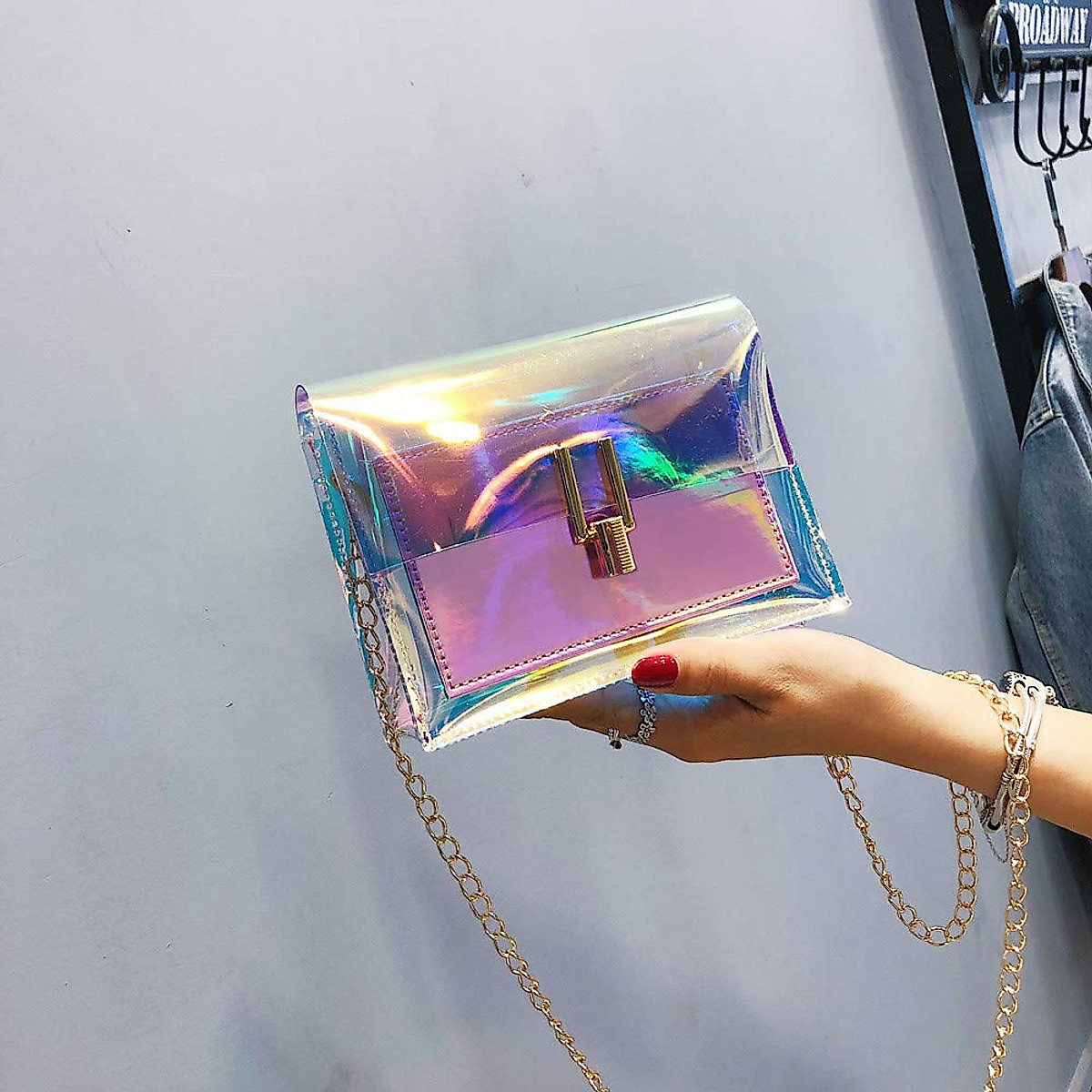 Clear Bag with Turn Lock Closure Cross Body Bag Women's Satchel Transparent Messenger Shoulder Handbag