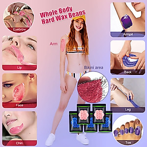 Hard Wax Beans 17.5Oz, Hair Removal Body European Brazilian Pearl Waxing Beans For Women Men Include 10 Waxing Spatulas For Bikini, Eyebrow, Face, Armpit 5 Packs