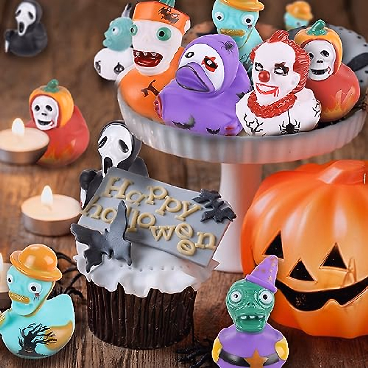 SCIONE 24PCS Halloween Rubber Duck Party Favors, Assorted Ducks Toys for Kids Trick or Treat Supplies, Goodie Bag Fillers, Prizes for Kids Baby Shower Bathtub Toys