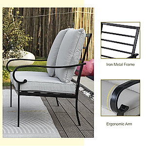 MEOOEM Patio Sofa Conversation Furniture Outdoor Loveseat with Table, Metal Frame with Gray Cushions for Porch Balcony Deck