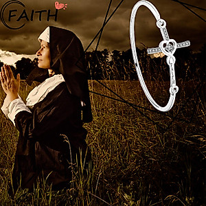 WUSUANED Infinity Love Heart God Cross With Faith Inscription Christian Bracelet Religious Gift for Women(faith cross bracelet silver)