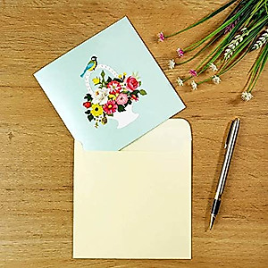 ETA 3D Bird and Flower Basket Pop Up Greeting Card for Birthday, Just Because, Thinking of You, Retirement, Get Well, Congratulations, Cards Mother's Day, Teacher's Father's Any Occasions, F18