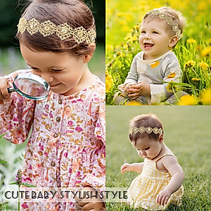 DANMY Baby Girl Super Elastic Headband,Cotton Lace Toddler Hair Band,Infant Soft Turban Hair Accessories Set (gold 1pcs)