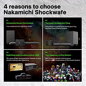 Nakamichi Shockwafe Pro Bluetooth 7.1.4 Channel Dolby Atmos/DTS:X Soundbar with 10" Wireless Subwoofer, 2 Rear Surround Speakers, eARC and SSE Max Technology (New), black