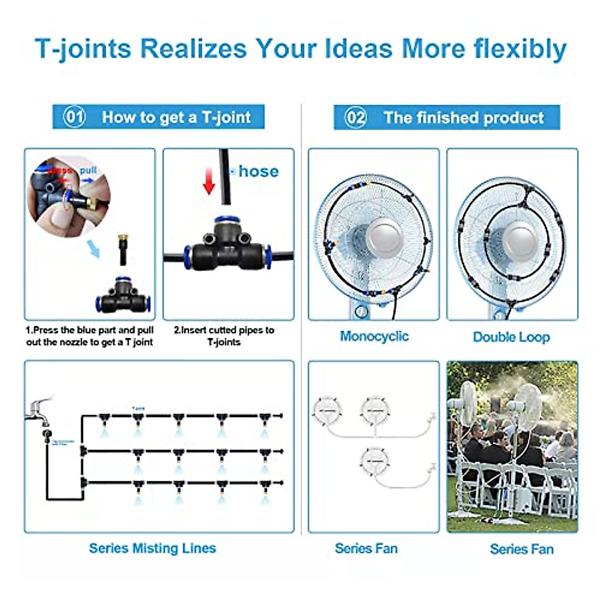 Misters for Outside Patio, 35FT Misting Cooling System, Outdoor Water Mister System for Porch, Umbrella, Deck, Canopy, Fan. Mist Hose Accessories for Backyard, Garden, Greenhouse,Trampoline Sprinkler