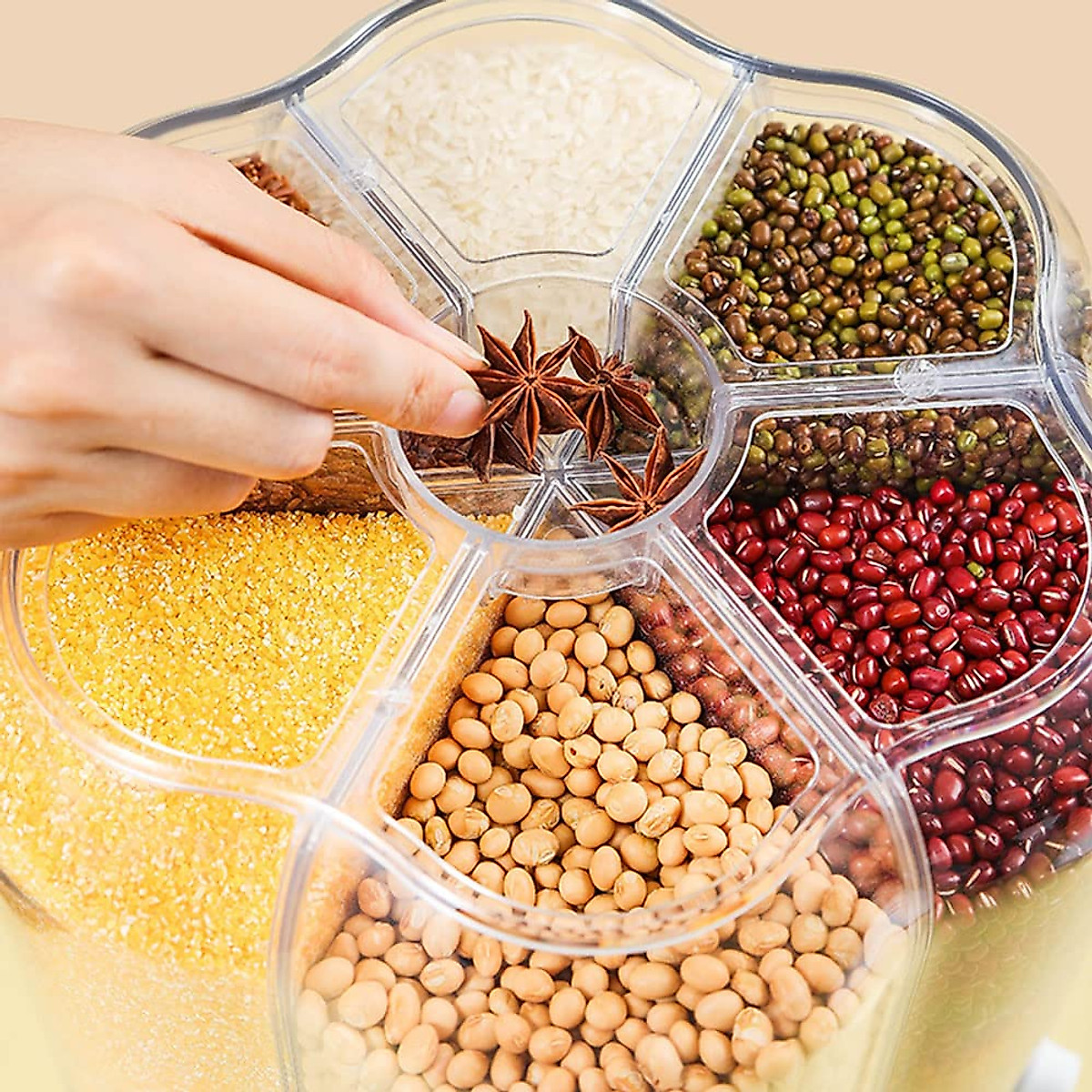 NBHH 32Lbs Rice Grain Dispenser, 360° Rotating Grain Storage Food Dispenser,6 Grids Rotating Cereal Grain Kitchen Storage Container Rotatable Sealed Grain for All Beans, Barley, Millet