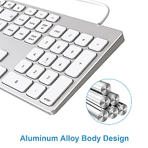 Aluminum USB Wired Keyboard with Numeric Keypad for Apple Mac Pro, Mini Mac, iMac, iMac Pro, MacBook Pro/Air