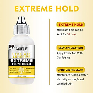 Wig Glue 1.28OZ, Waterproof Lace Front Wig Glue for Wigs with Tools and Hair Wax Stick (Wig Glue/Wig Glue Remover/Hair Wax Stick/Edge Control Wax/Elastic Band/Hair Dual Drush)