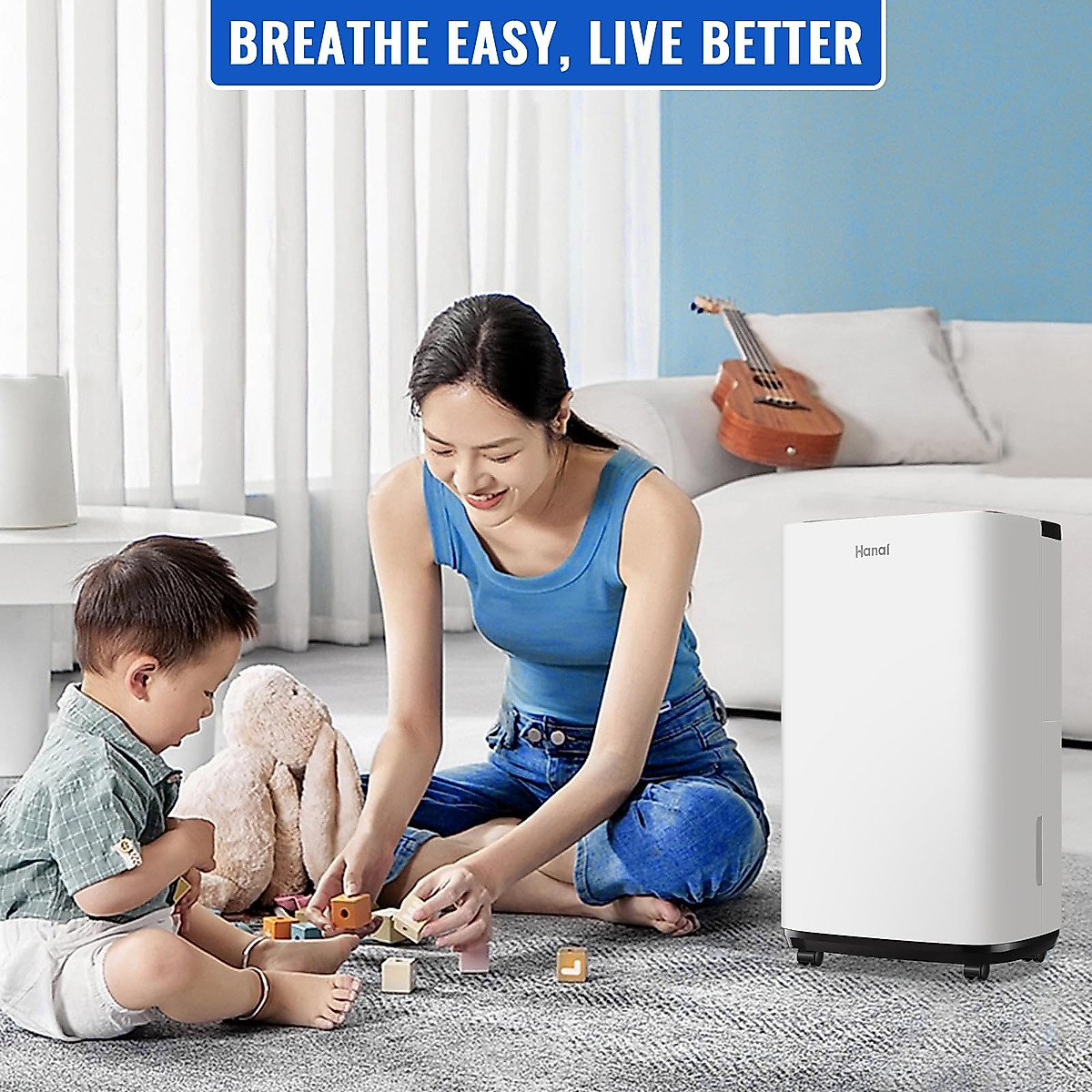 WANAI 30 Pints Dehumidifier for Basements with Drain Hose, 2500 Sq.Ft Dehumidifiers Auto Drain or Manual Drainage, Small Dehumidifier for Home Bedroom Bathroom with 2.2L Water Tank, 3 Modes, 24Timer