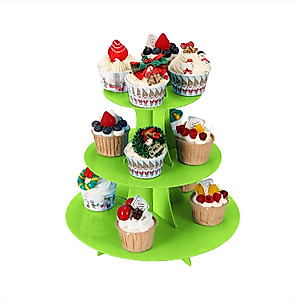 YLDW 3-Tier Cupcake Stand, Cake Stand Holder, Tiered DIY Cupcake Stand Tower for Dessert Table Displays, Birthday Theme Party Favors Decoration, Floral Tea Party, 12" W x 12.8" H, Green