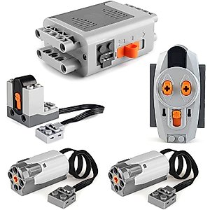 ZMBlock 5-in-1 Motor Kit Engine Kit Electric Motors Kit Power Function Set Building Blocks 2 Medium Motors, 1 Battery Box, 1 Infrared Remote Control, 1 Receiver Birthday Presents for Kids and Adults