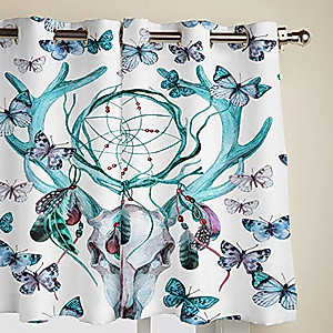 Big buy store Blackout Curtains Panels Butterfly Deer Skeleton Thermal Insulated Grommet Window Curtains Blue Room Darkening Curtain Drapes for Bedroom & Living Room 52inches W x 84inches L