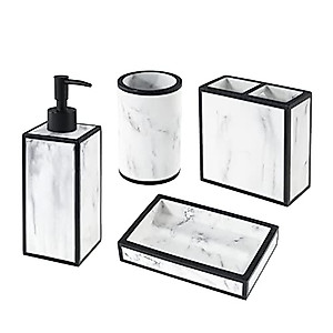 Avanti Linens - 4pc Bath Set, Marble-Look Countertop Accessories, Modern Inspired Home Decor (Jasper Collection)