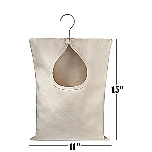 Handy Laundry Clothespin Bag - 11" x 15" - Holds 100 Medium-Sized Clothes Pins, Durable Canvas Material, Hook for Hanging and Effortlessly Sliding on The Clothesline with an Extra-Large Opening.