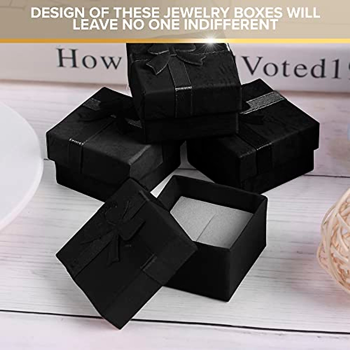 Black Ring Box for Wedding Ceremony - 24Pcs Small Jewelry Box Ring Holder Earrings Box Small Square Ring Boxes for Jewelry Gift - Birthday Earring Gift Box Engagement Ring Box Hard Jewelry Travel Case