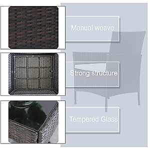 Skyfish 3-Piece Outdoor Patio Furniture Rattan Conversation Set with Wicker Chairs and Coffee Table for Patio Garden Lawn Backyard Pool (Brown)