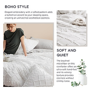 Bedsure Twin/Twin XL Comforter Set - White Boho Twin Extra Long Comforter Set for College, Shabby Chic Dorm Bedding Set, 2 Pieces Modern Farmhouse Bed Set, Includes 1 Pillow Sham