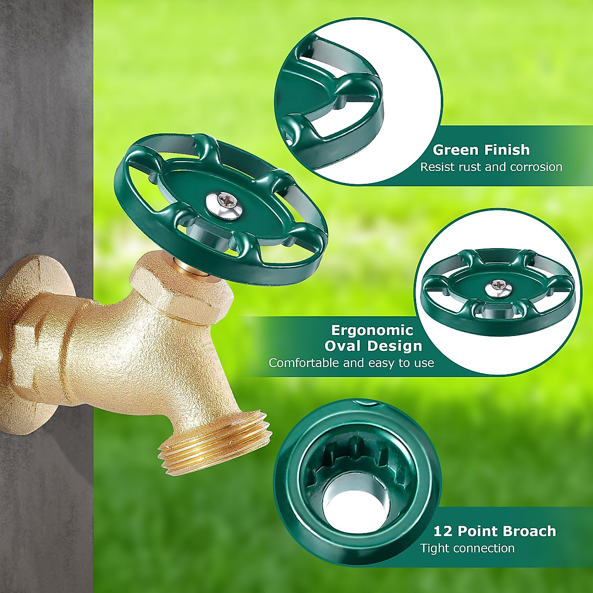 Dreyoo 2 Pack Outdoor Faucet Handles, Oval Spigot Handles Compatible with Arrowhead PK1290, 12 Point Faucet Knob for Outside Hose Bibb, Garden Valves and Frost Proof Wall Hydrants (Green)