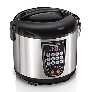 Hamilton Beach Digital Programmable Rice and Slow Cooker & Food Steamer, 20 Cups Cooked (10 Cups Uncooked), 14 Pre-Programmed Settings for Sear Saute, Hot Cereal, Soup, Nonstick Pot, Stainless Steel