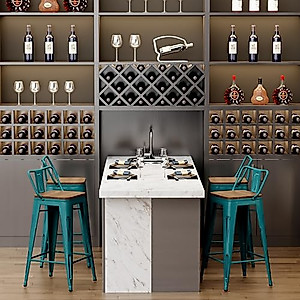 Alunaune 26" Metal Bar Stools Set of 4 Industrial Counter Height Barstools Kitchen Counter Stool Modern Wood Seat-Distressed Teal