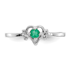 Jewelry Stores Network Emerald Round Heart May Birthstone Ring in Real 14k White Gold Size 7