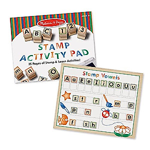 Melissa & Doug Deluxe Letters and Numbers Wooden Stamp Set ABCs 123s With Activity Book, 4-Color Stamp Pad - Arts & Crafts For Kids Ages 4+