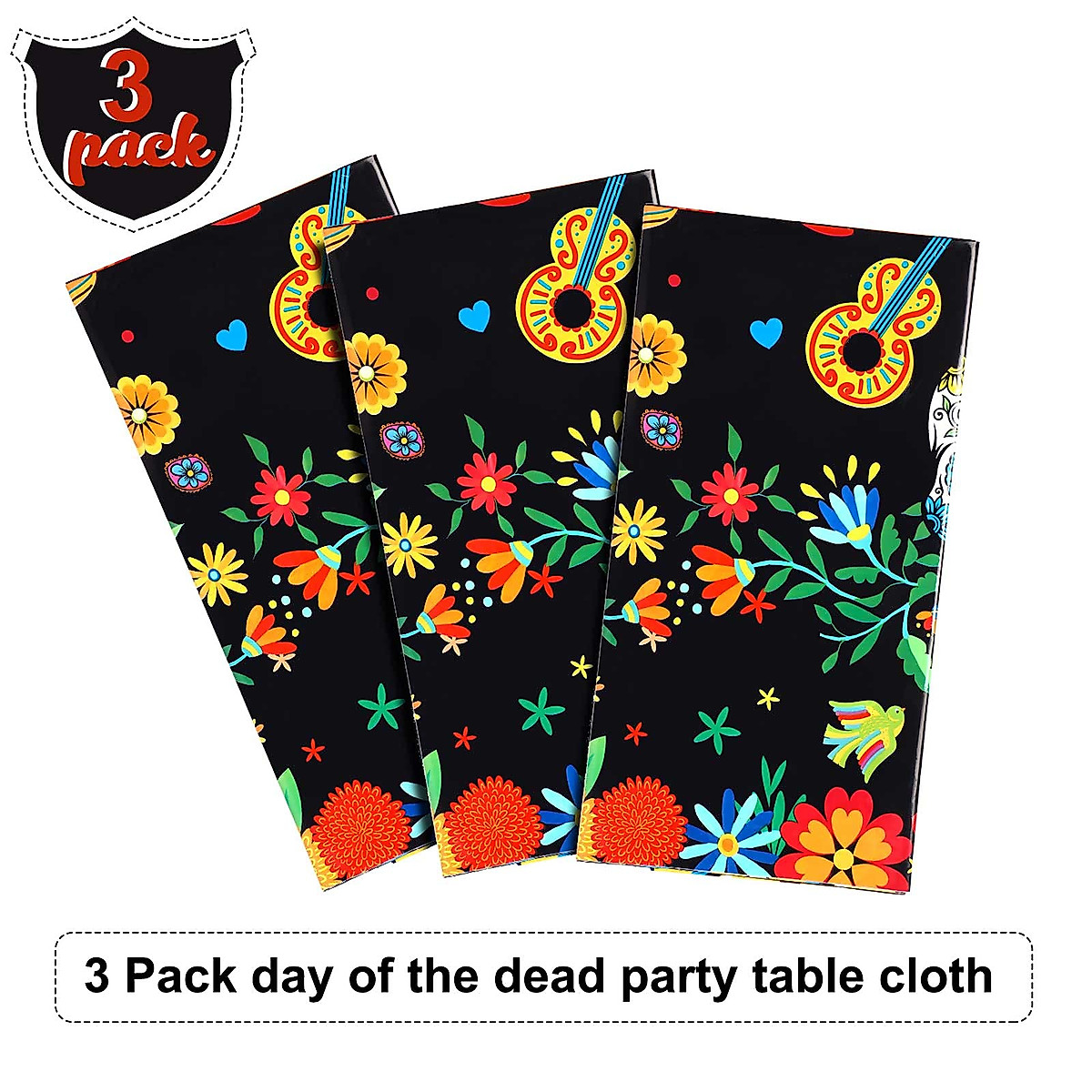 3 Pieces Day of The Dead Plastic Tablecloth Dia De Los Muertos Sugar Skull Floral Table Cloth Disposable Rectangle Table Cover for Halloween Mexican Fiesta Birthday Coco Party Supplies, 54 x 108 Inch