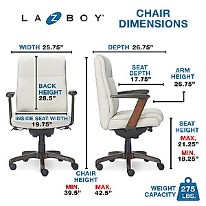La-Z-Boy Dawson Modern Executive Office, Adjustable High Back Ergonomic Computer Chair with Lumbar Support, White Bonded Leather with Wood Inlay