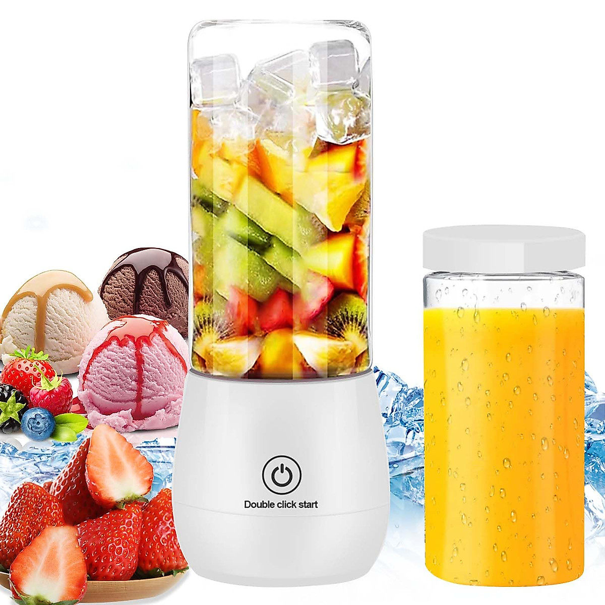Cordless Portable Blender, USB Rechargeable Personal Blender, Powerful Small Blender for Smoothies and Shakes with Travel Cup Lid, Leakproof Waterproof Mini Blender for Frozen Drinks Juices Baby Food