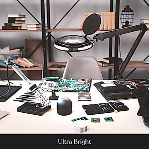 Brightech Lightview Pro Magnifying Glass with Stand & Light, Magnifying Floor Lamp with 6-Wheel Rolling Base for Facials & Lashes – Dimmable LED Work Light for Crafts, Sewing, and Projects - 5 Diopter