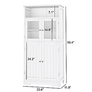 Irontar Bathroom Storage Cabinet, Freestanding Bathroom Cabinet with Open Shelf, Kitchen Pantry Cabinet with Doors for Living Room, Bathroom Floor Cabinet, 23.6 x 11.8 x 50.4 Inches, White CWG007W