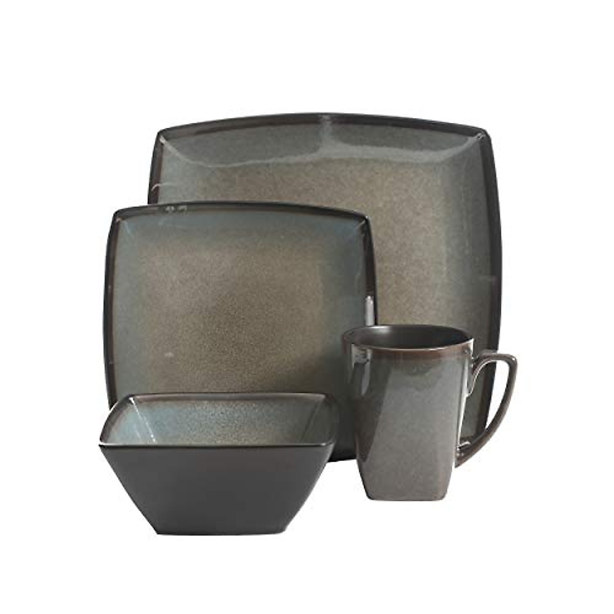 Gibson Elite Tequesta Square Reactive Glaze Stoneware Dinnerware Set, Service for 4 (16pcs), Taupe