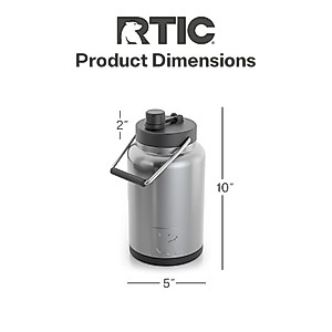 RTIC Jug with Handle, Half Gallon, Graphite Matte, Large Double Vacuum Insulated Water Bottle, Stainless Steel Thermos for Hot& Cold Drinks, Sweat Proof, Great for Travel, Hiking & Camping